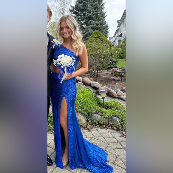 Dresses | One Shoulder Royal Blue Prom Dress With 3d Appliqus Floral | Poshmark